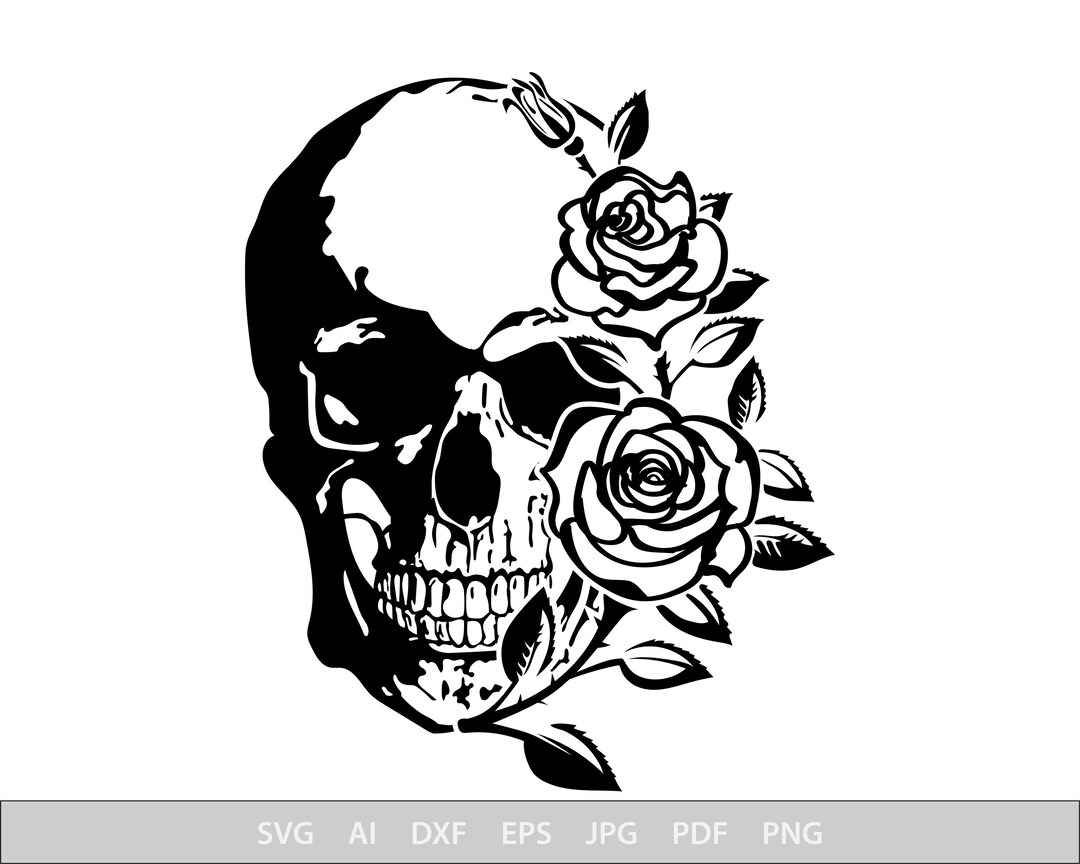 Skull Roses Svg, Gothic Svg Files for Cricut, Halloween Svg Dxf Cut ...