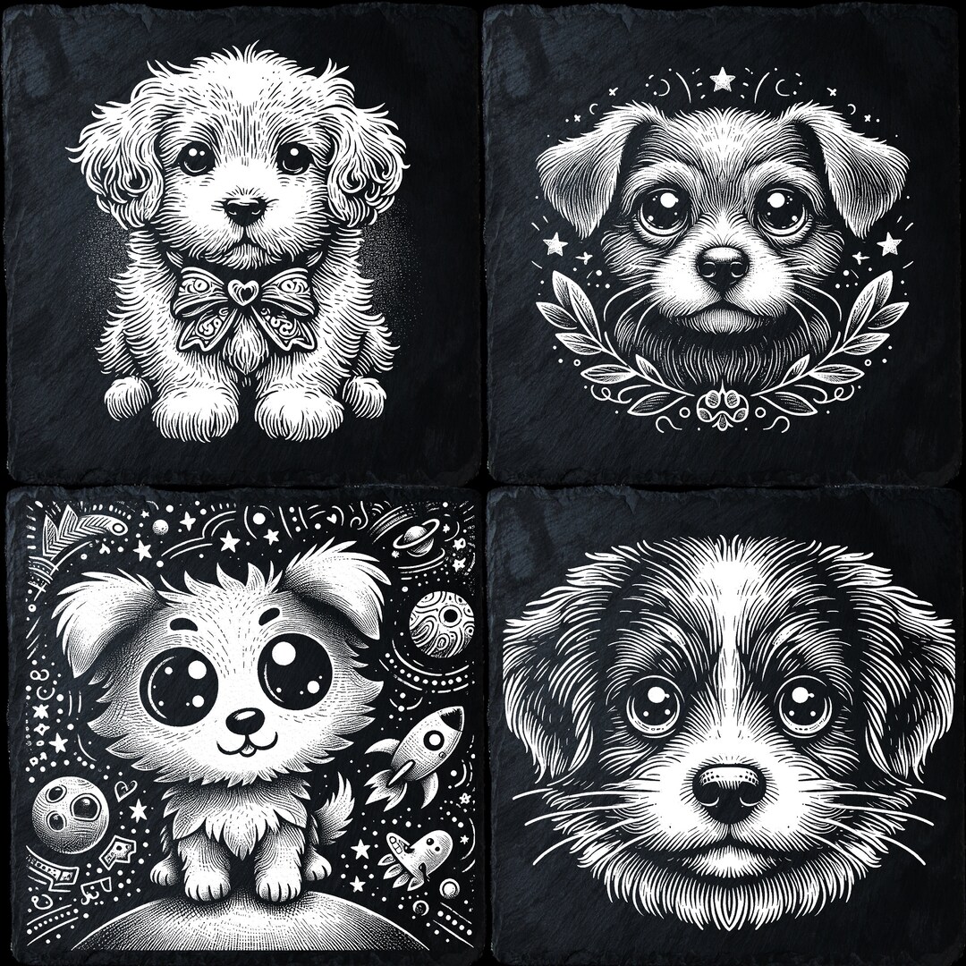 4 Slate Bundle Puppy , Laser Ready PNG Files for Engraving, Slate Board ...