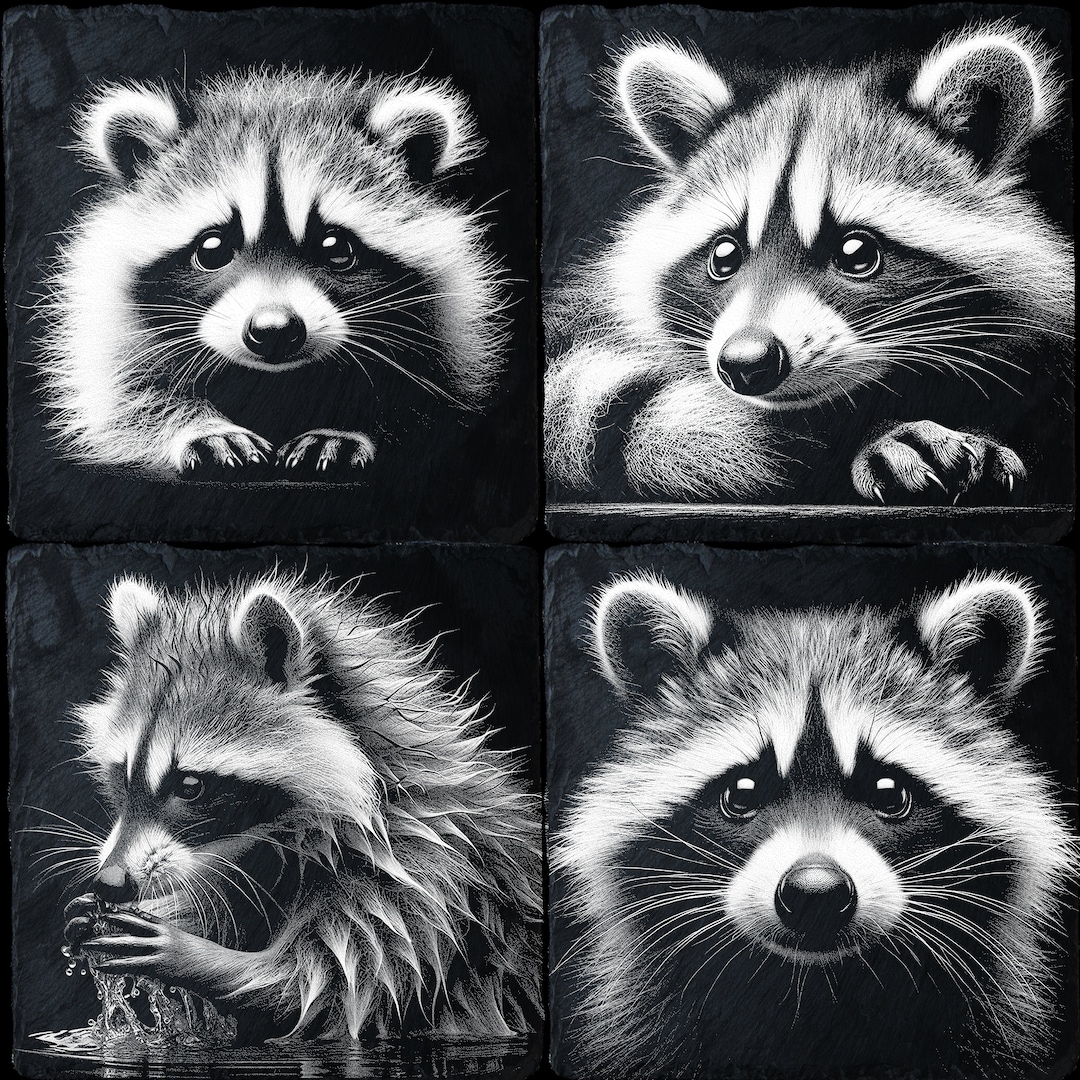 4 PNG Files - Raccoon Art for Laser Engraving on Slate - Woodland ...