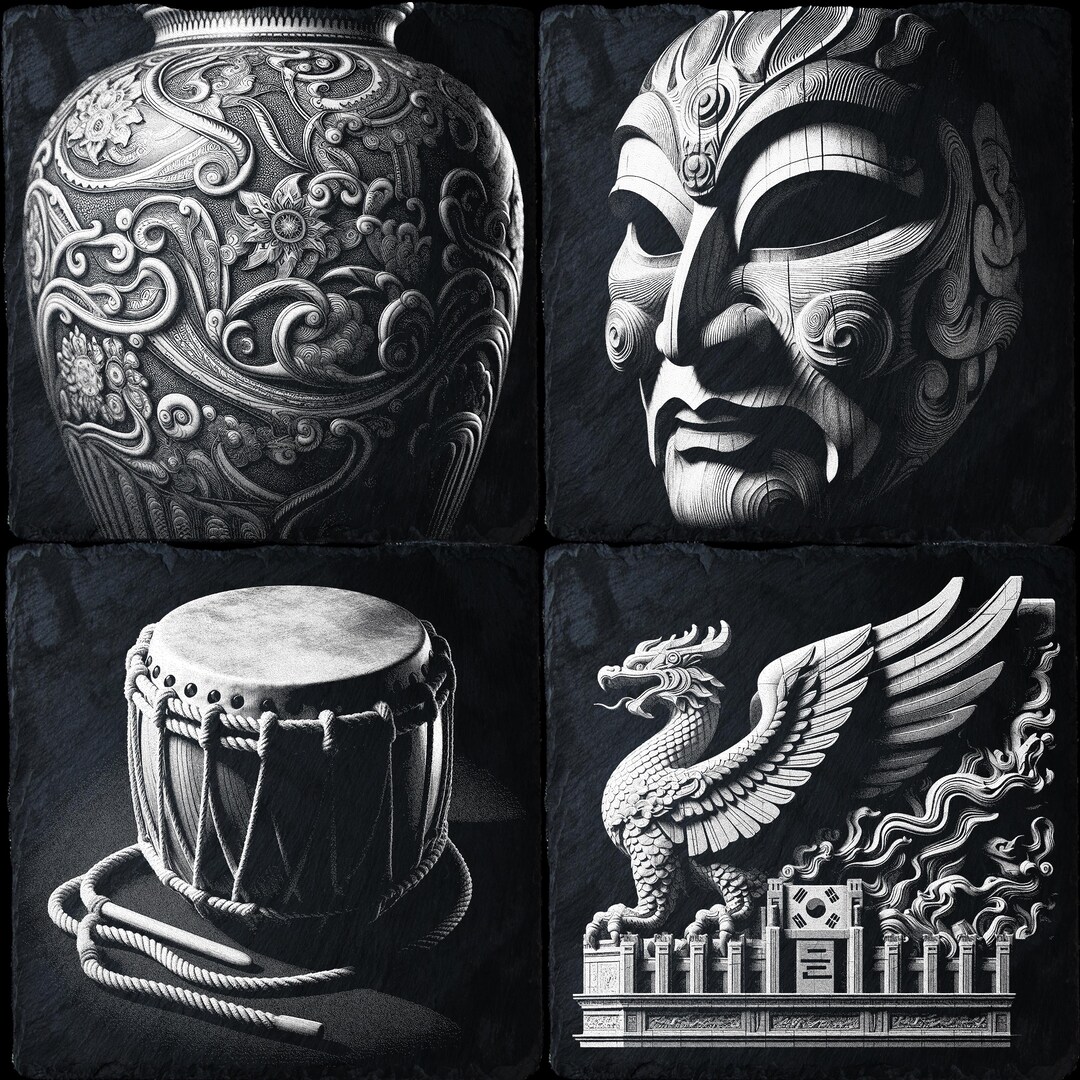 Korea CNC DIY Laser Engraving PNG Files Set of 4 | Korean Traditional ...