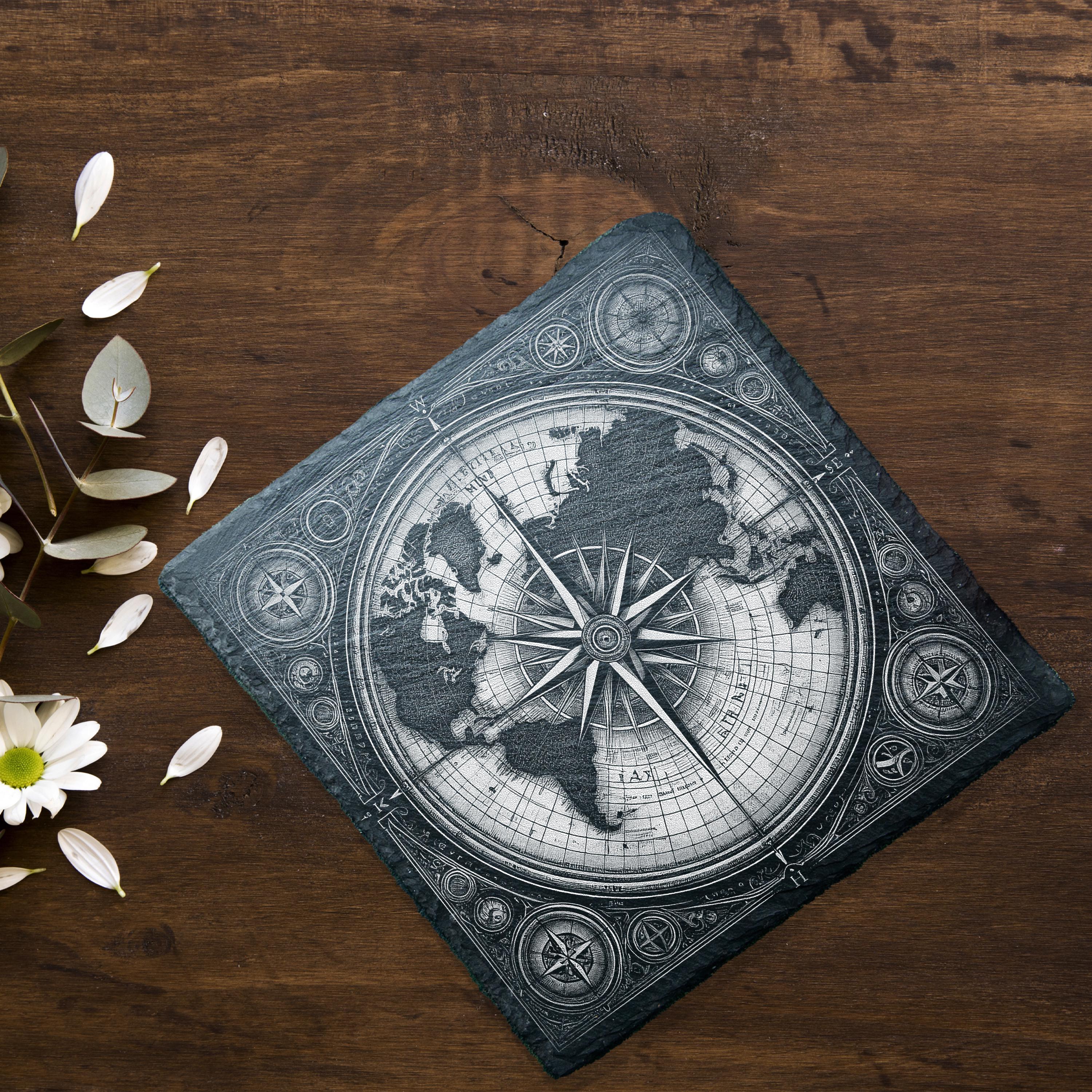 Vintage World Map PNG: Compass Rose Nautical Laser Engraving (digital ...