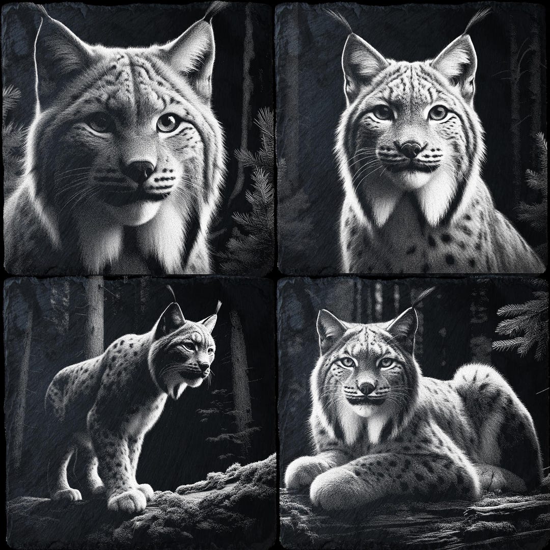 Lynx Set of 4 PNG Files for Laser Engraving on Natural Slate - CNC, CO2 ...