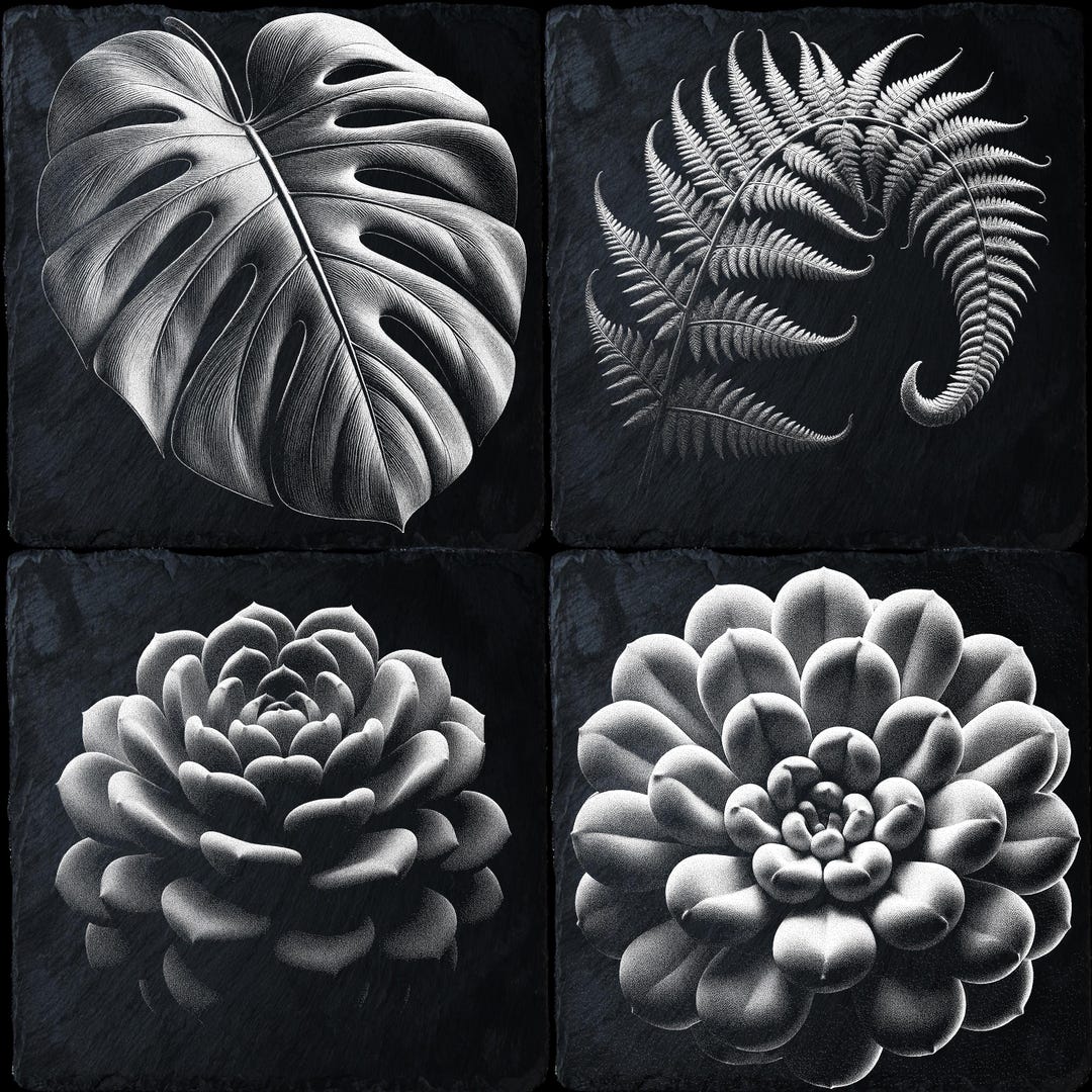 Set of 4 Botanical Engravings PNG Files for CNC DIY and Laser Engraving ...