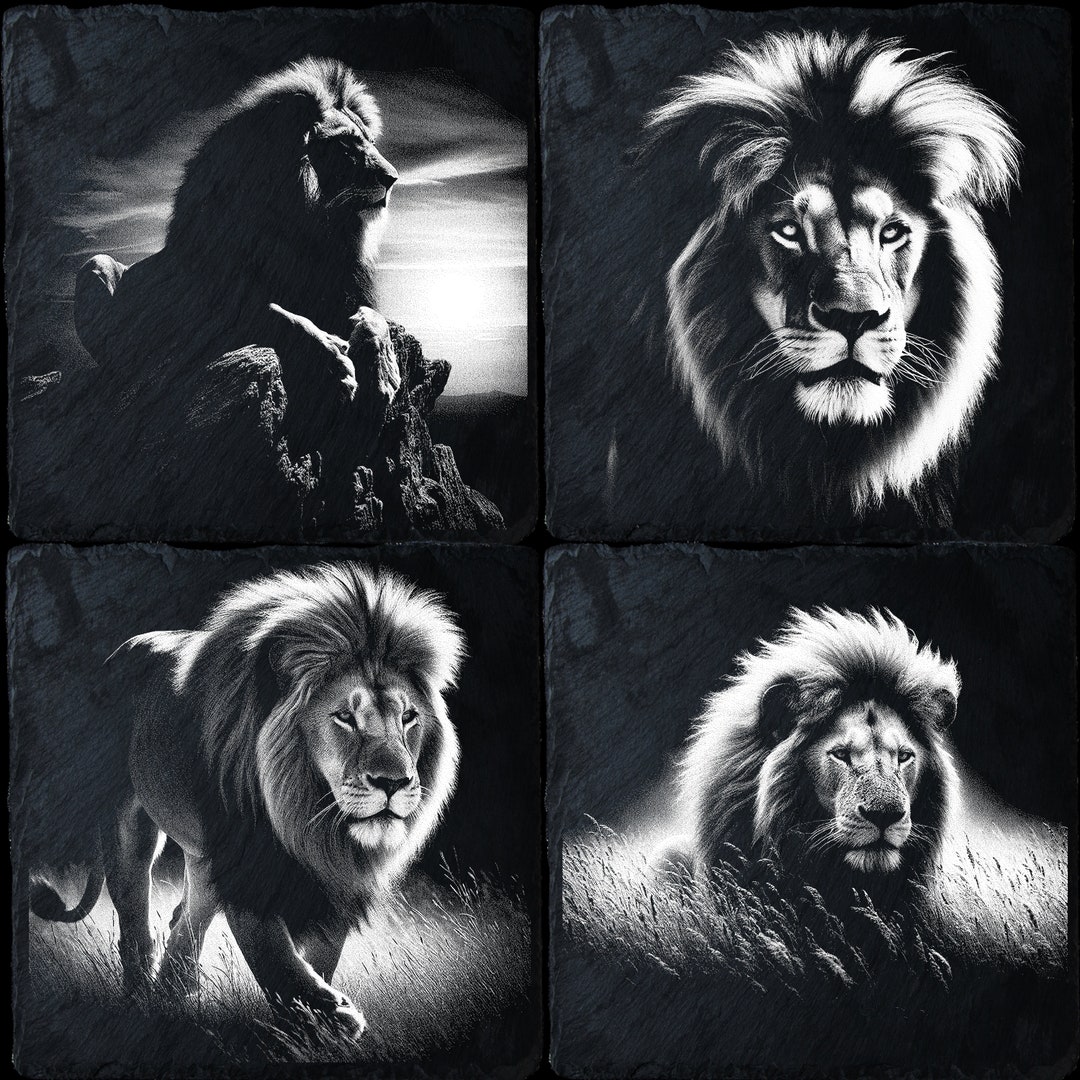 4 Slate Bundle Lion, Laser Ready PNG Files for Engraving, Slate Board ...