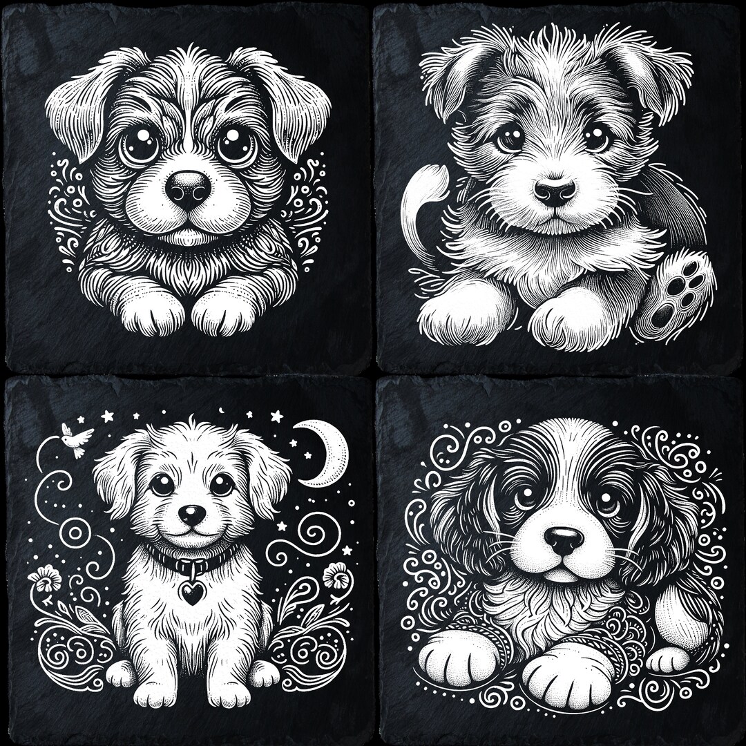 4 Slate Bundle Puppy , Laser Ready PNG Files for Engraving, Slate Board ...