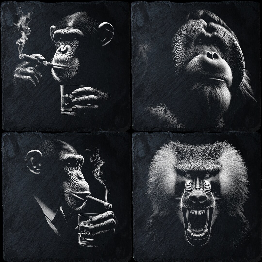 4 Monkey Pack | Laser Files Bundle | Laser Burn PNG | Slate Engraving ...