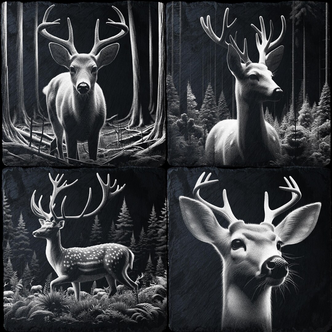 Deer Set of 4 PNG Files for Laser Engraving on Natural Slate - CNC, CO2 ...