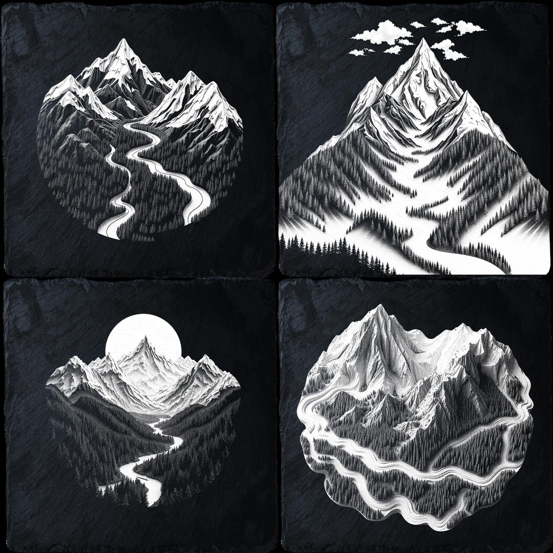 Nature’s Journey Laser Engraving PNG Set | Abstract Mountains, Rivers ...