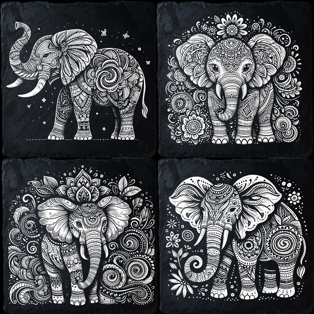 4 Slate Bundle Elephant , Laser Ready PNG Files for Engraving, Slate ...