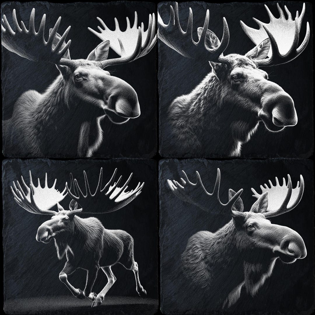 Moose Set of 4 PNG Files for Laser Engraving on Natural Slate - CNC ...