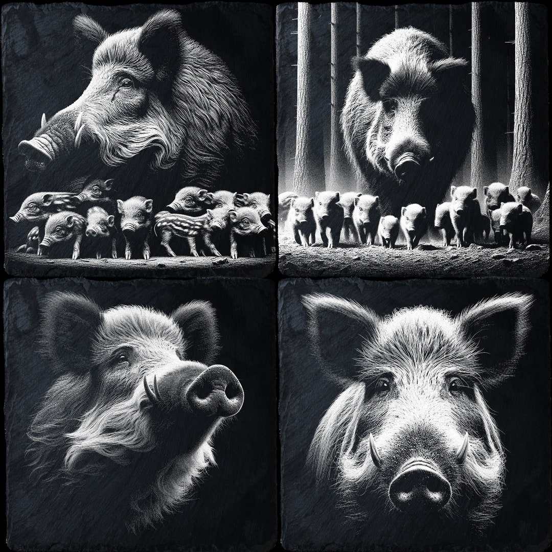 Wild Boar PNG Set - 4 Hunting Designs for Slate Laser Engraving ...