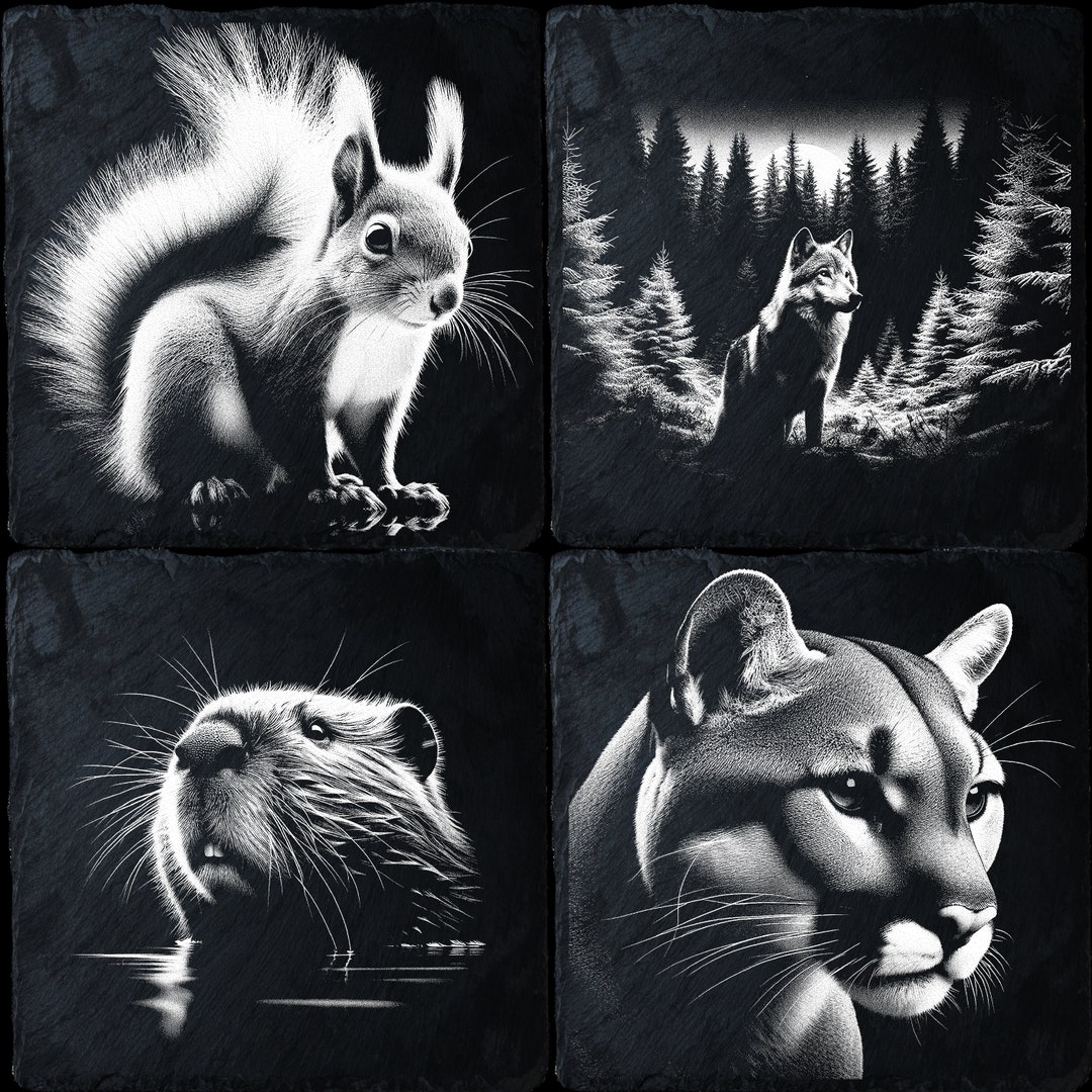 4 Forest Animals Pack | Laser Files Bundle | Laser Burn PNG | Slate ...