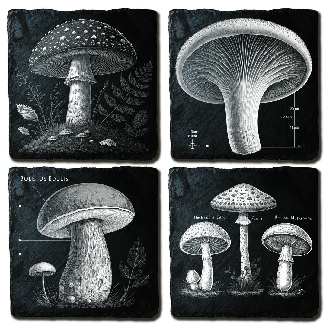 Mushroom Laser Engraving Bundle PNG Files, 4 Vintage Fungi Botanical ...