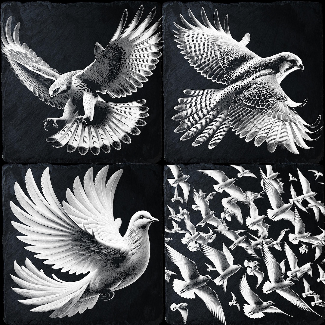 Set of 4 Bird in Flight Laser Engraving Files - CNC and DIY PNG ...