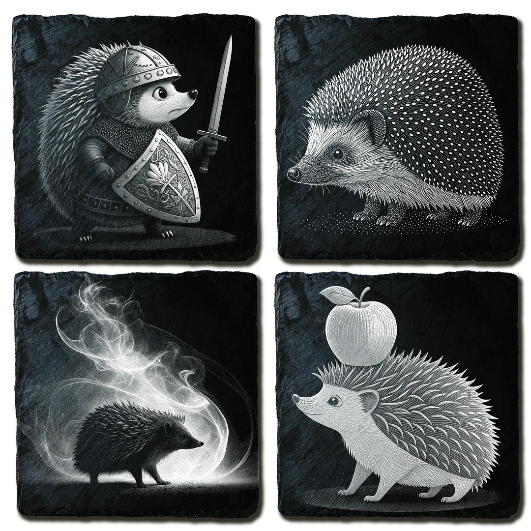 Hedgehog Laser Engraving Bundle: 4 Unique PNG Files for Slate and Wood ...