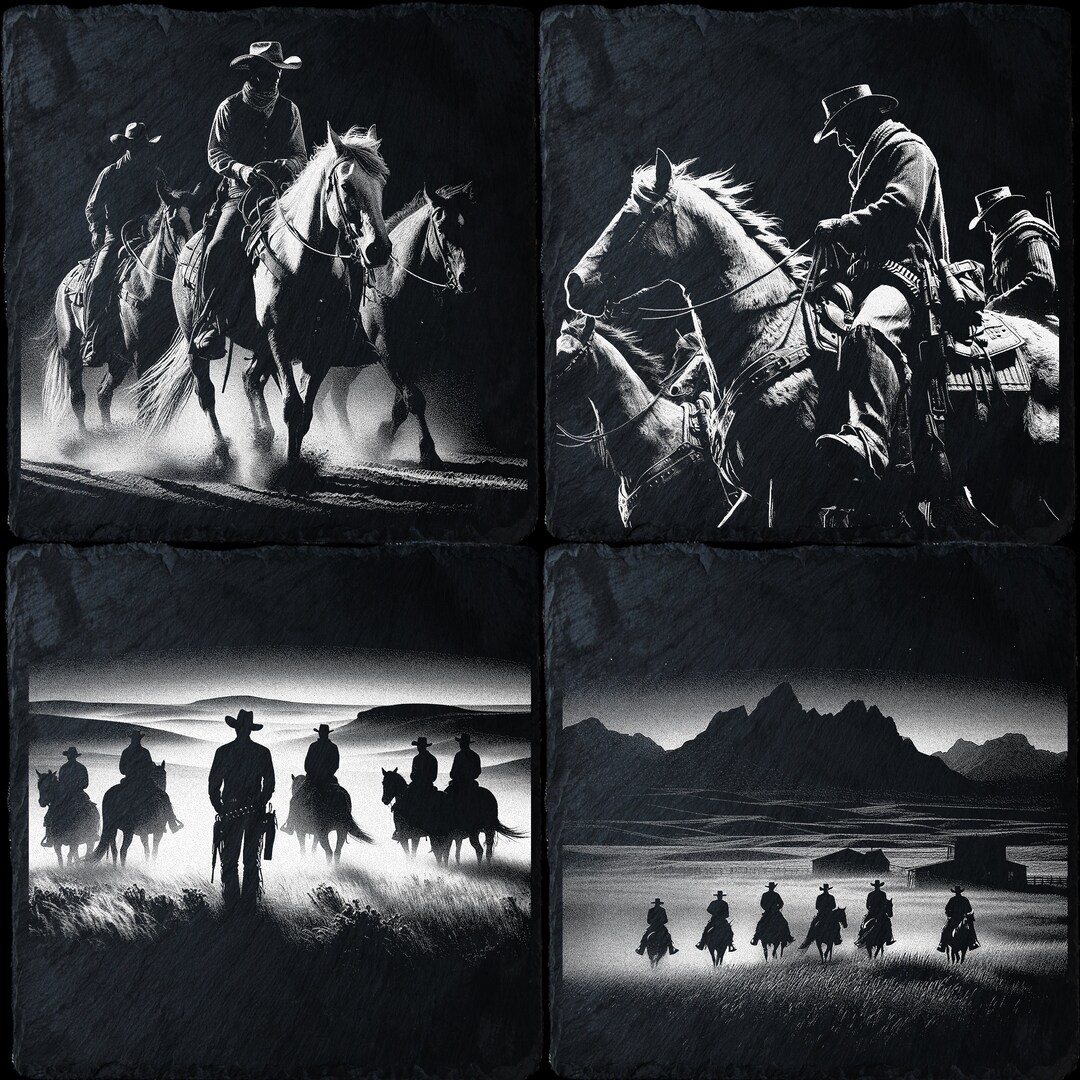 Western Cowboy Slate Coaster Laser Engraving File (PNG Digital Download ...