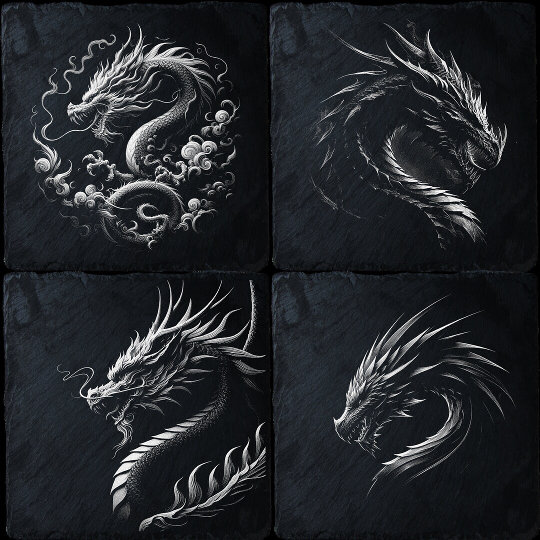 4 Dragons Pack Png|laser Engraving File|slate Coaster|mythological ...