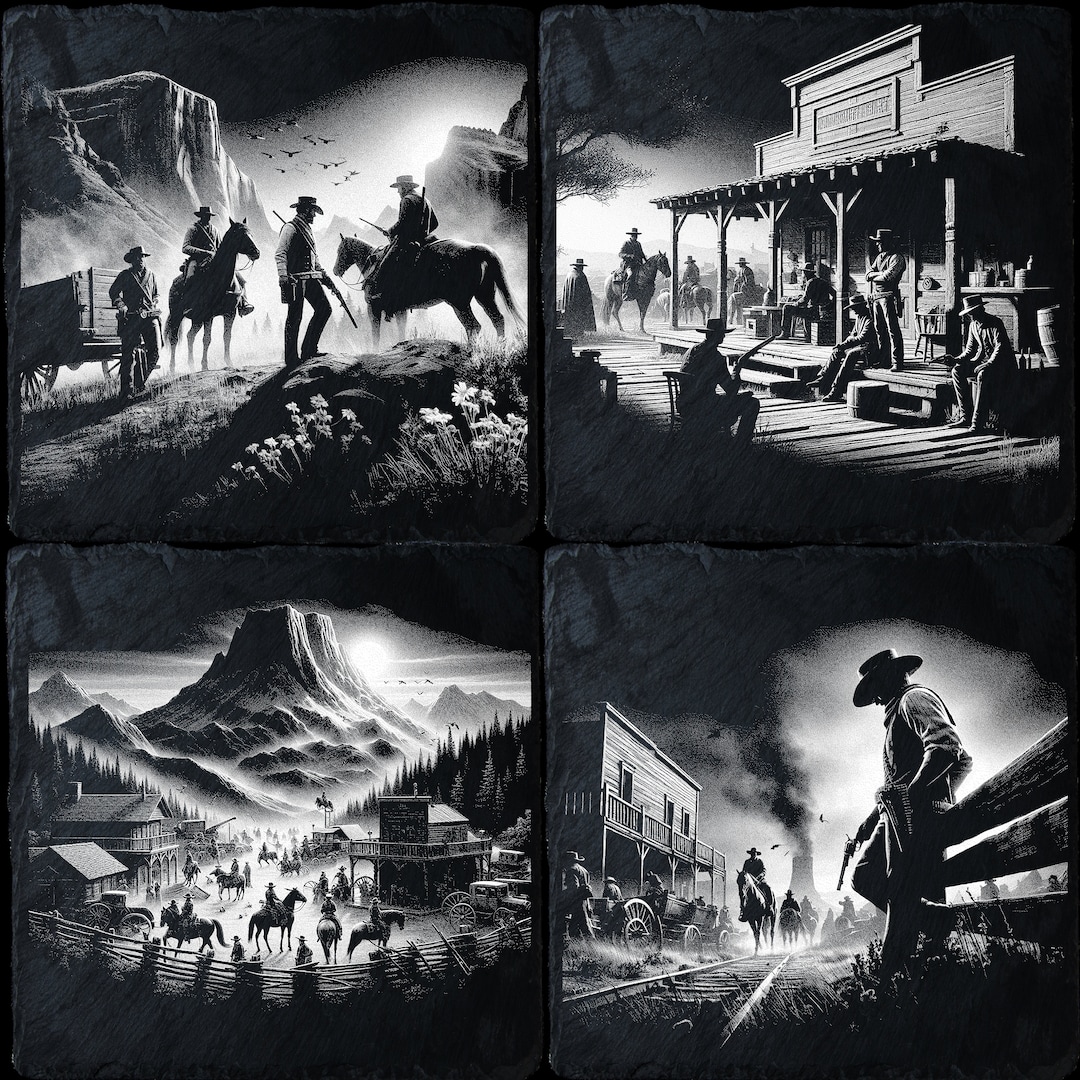 4 Western Png|laser Engraving File|slate Coaster|west, Cowboy Png ...