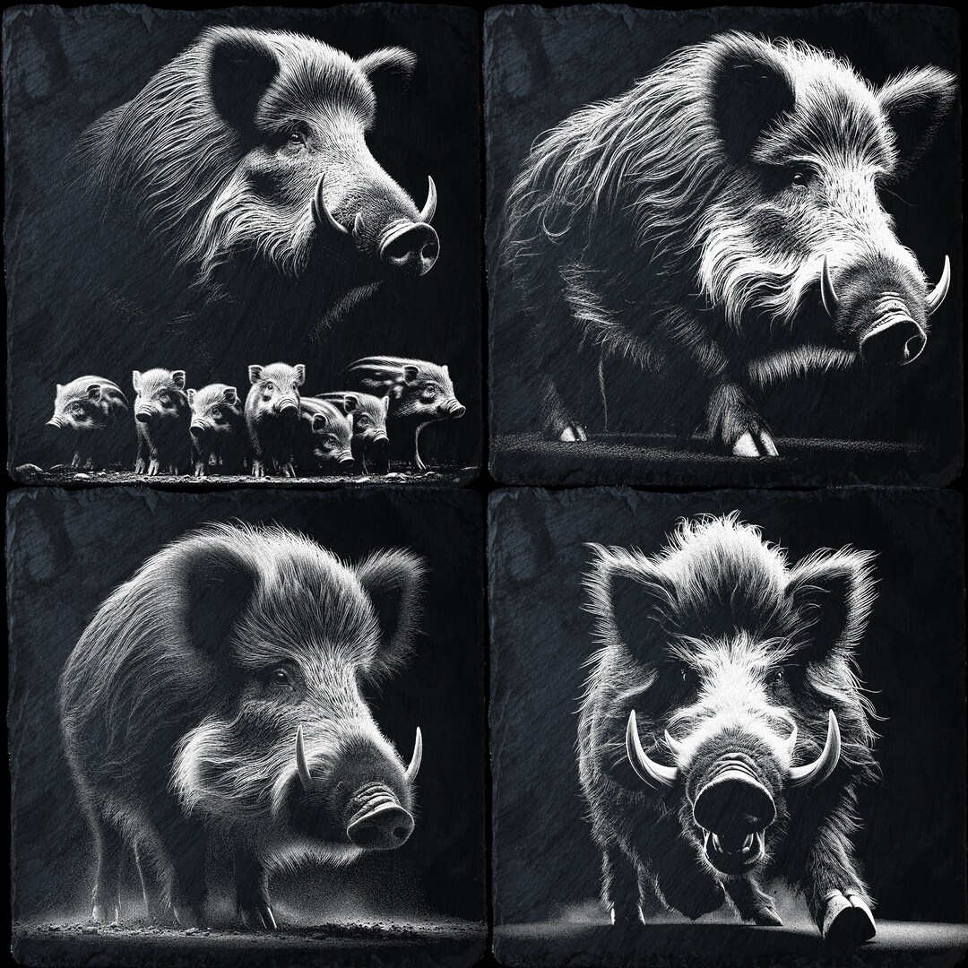 4 PNG Files - Wild Boar Art for Laser Engraving on Slate - Hunting ...