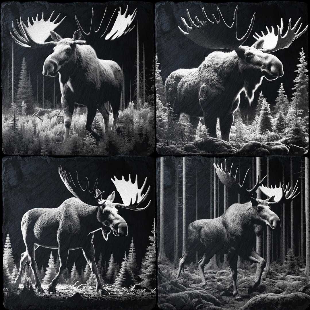 Moose Set of 4 PNG Files for Laser Engraving on Natural Slate - CNC ...
