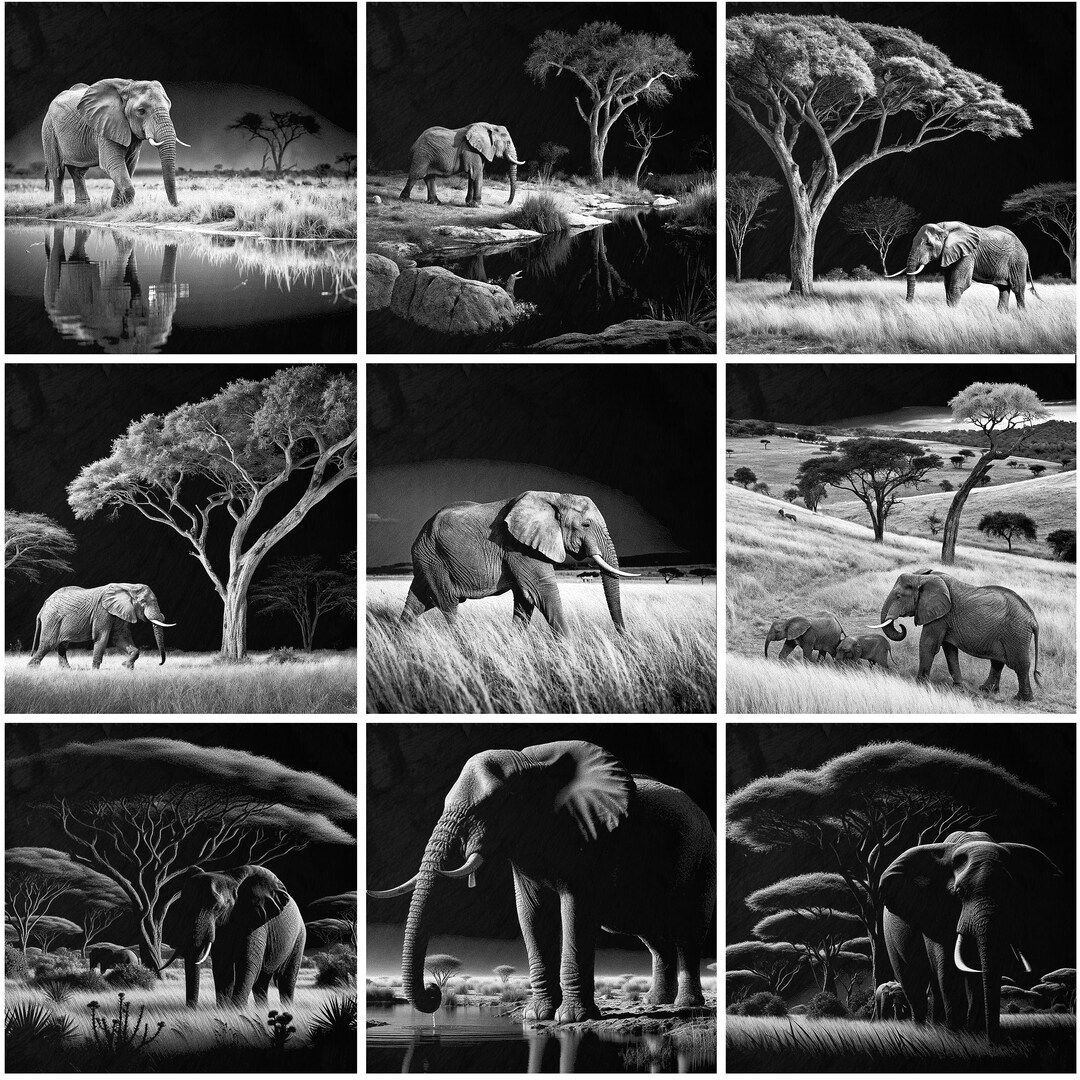 Bundle of 9 Elephant in Savanna PNG Files for Laser Engraving - Etsy