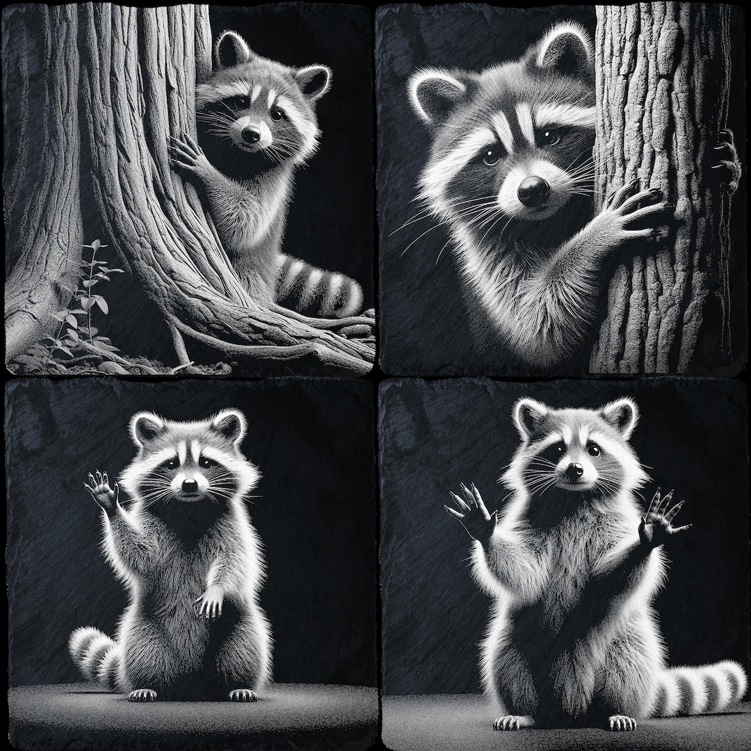 Raccoon PNG Set for Laser Engraving on Natural Slate - 4 File Pack for ...