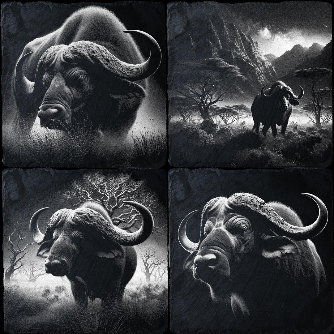 African Buffalo PNG Set - 4 Digital Files for Laser Engraving | Perfect ...
