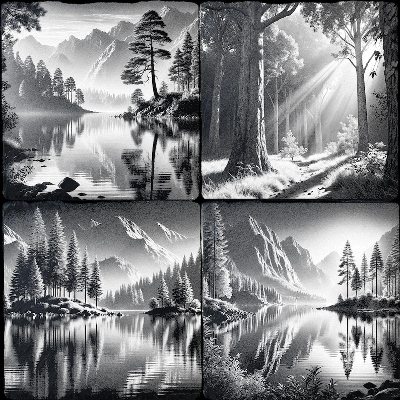 Set of 4 Nature Scene Laser Engraving Files - CNC and DIY Forest, Ocean ...