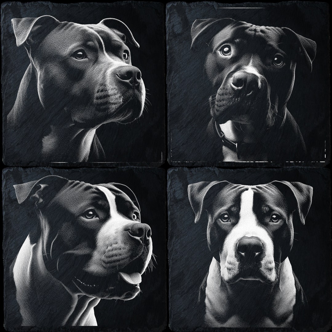 4 Pit Bull Pack Png|laser Engraving File|slate Coaster|dog Png ...