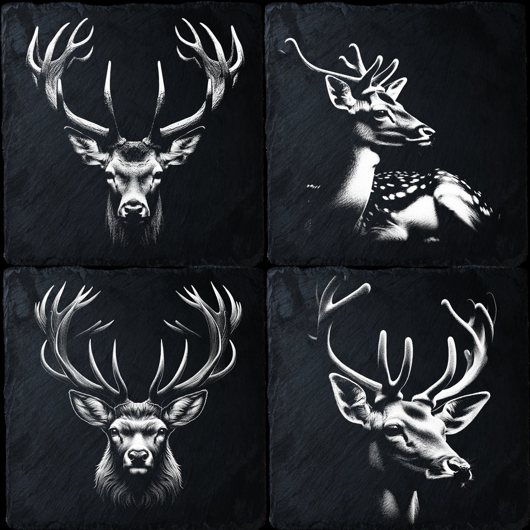 4 Slate Bundle Deer, Laser Ready PNG Files for Engraving, Slate Board ...