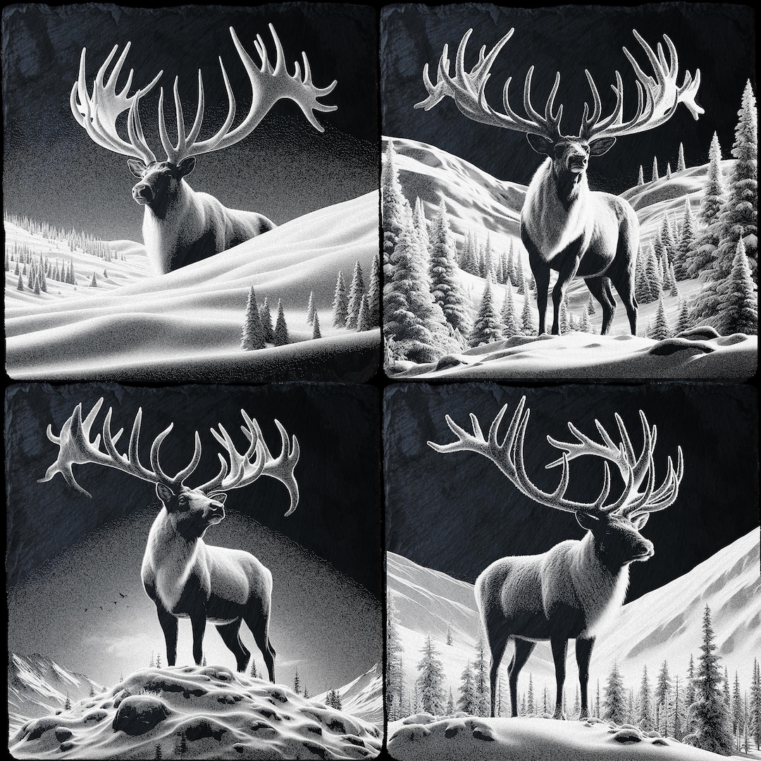 Caribou PNG Set for Laser Engraving on Natural Slate 4 File Pack for ...