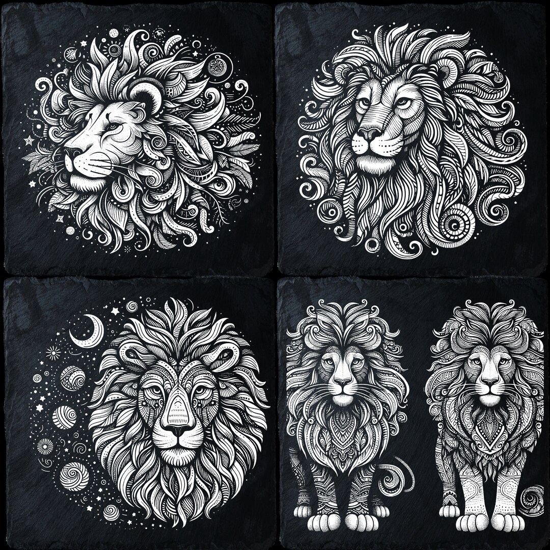 4 Slate Bundle Lion , Laser Ready PNG Files for Engraving, Slate Board ...