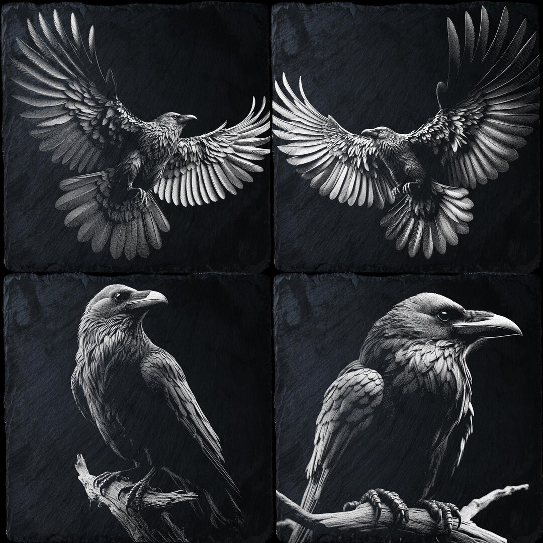Raven PNG Set for Laser Engraving - 4 Digital Files for CNC, CO2 ...