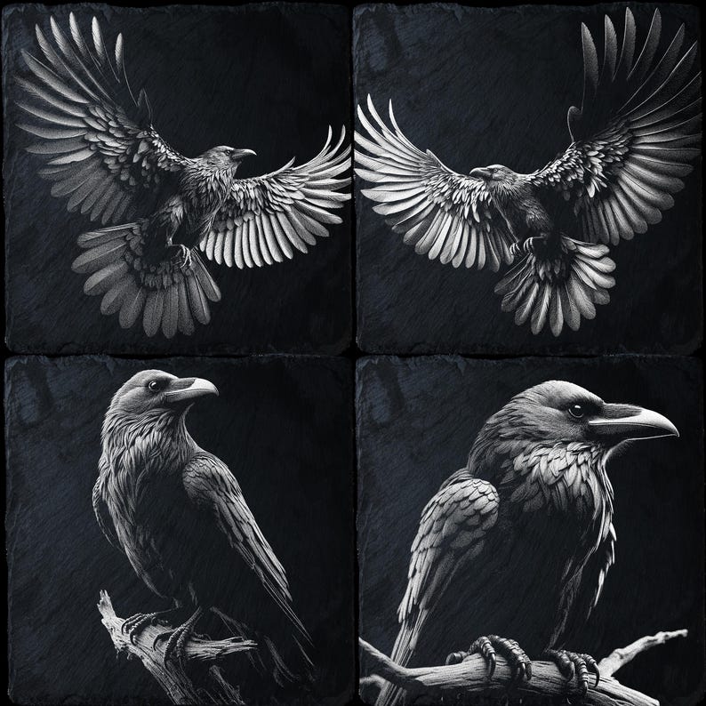 Raven PNG Set for Laser Engraving - 4 Digital Files for CNC, CO2 ...