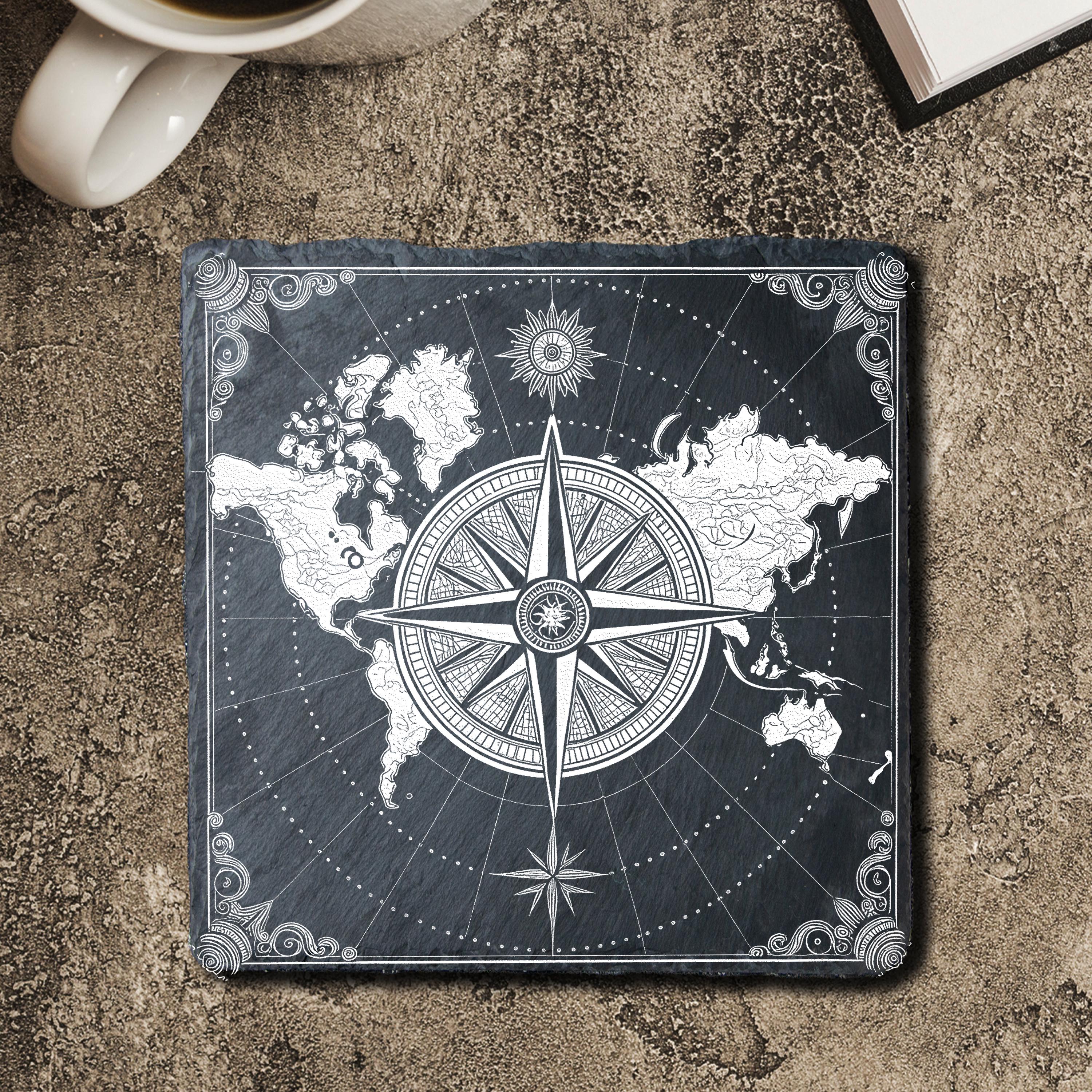 Vintage World Map PNG: Compass Rose Nautical Laser Engraving (digital ...