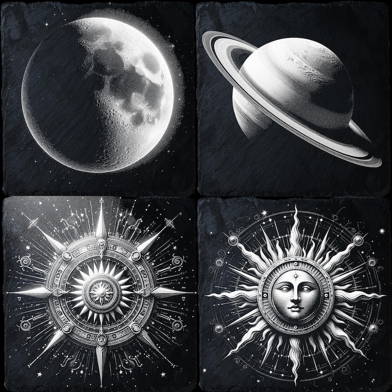 Set of 4 Astrological Symbol PNG Files for Laser Engraving - Sun, Moon ...