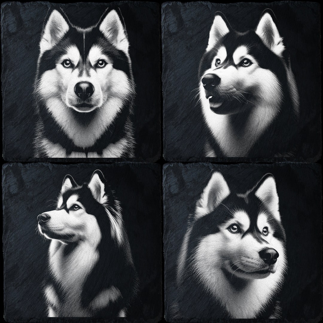 4 Siberian Husky Pack Png|laser Engraving File|slate Coaster|dog Png ...
