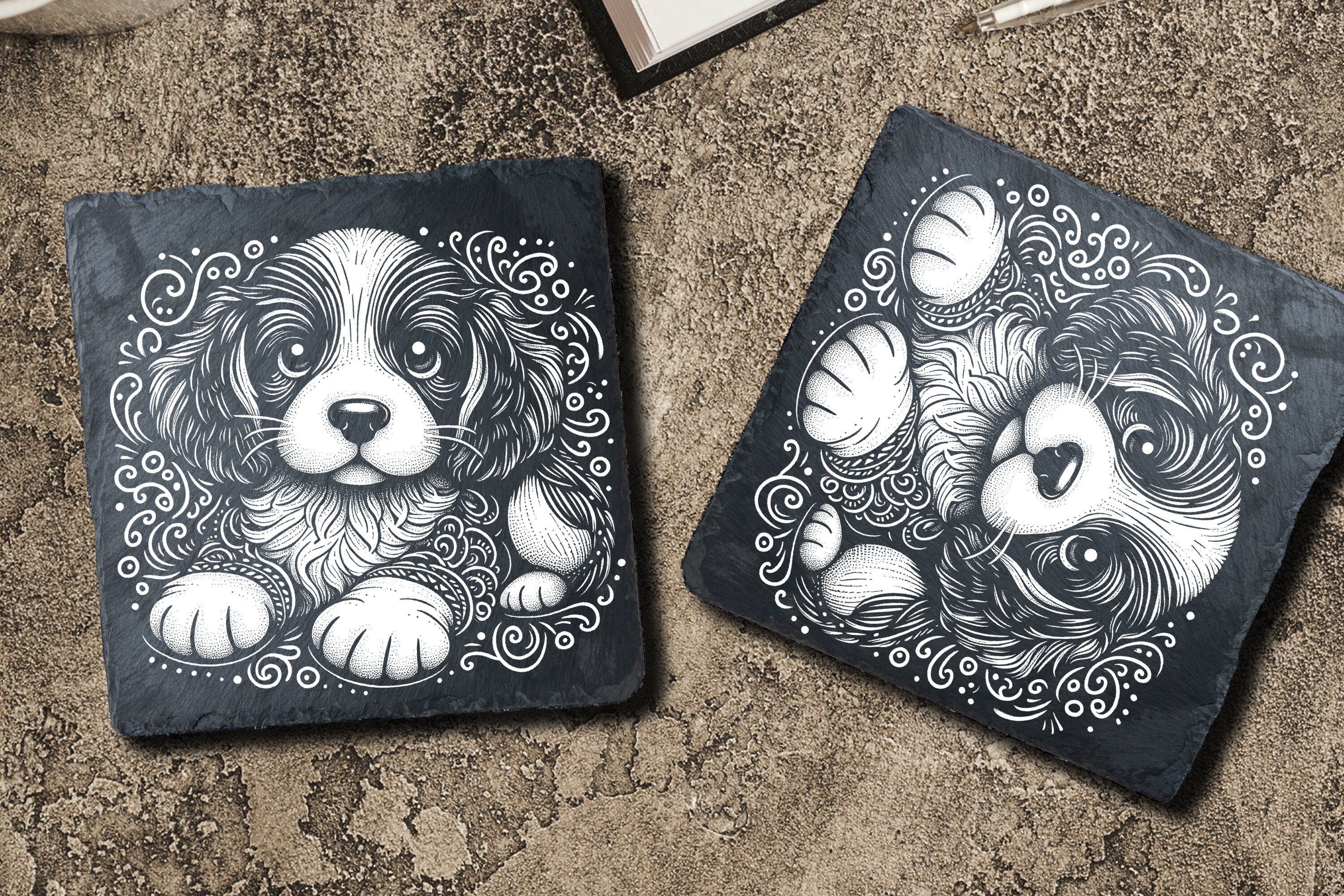 4 Slate Bundle Puppy , Laser Ready PNG Files for Engraving, Slate Board ...