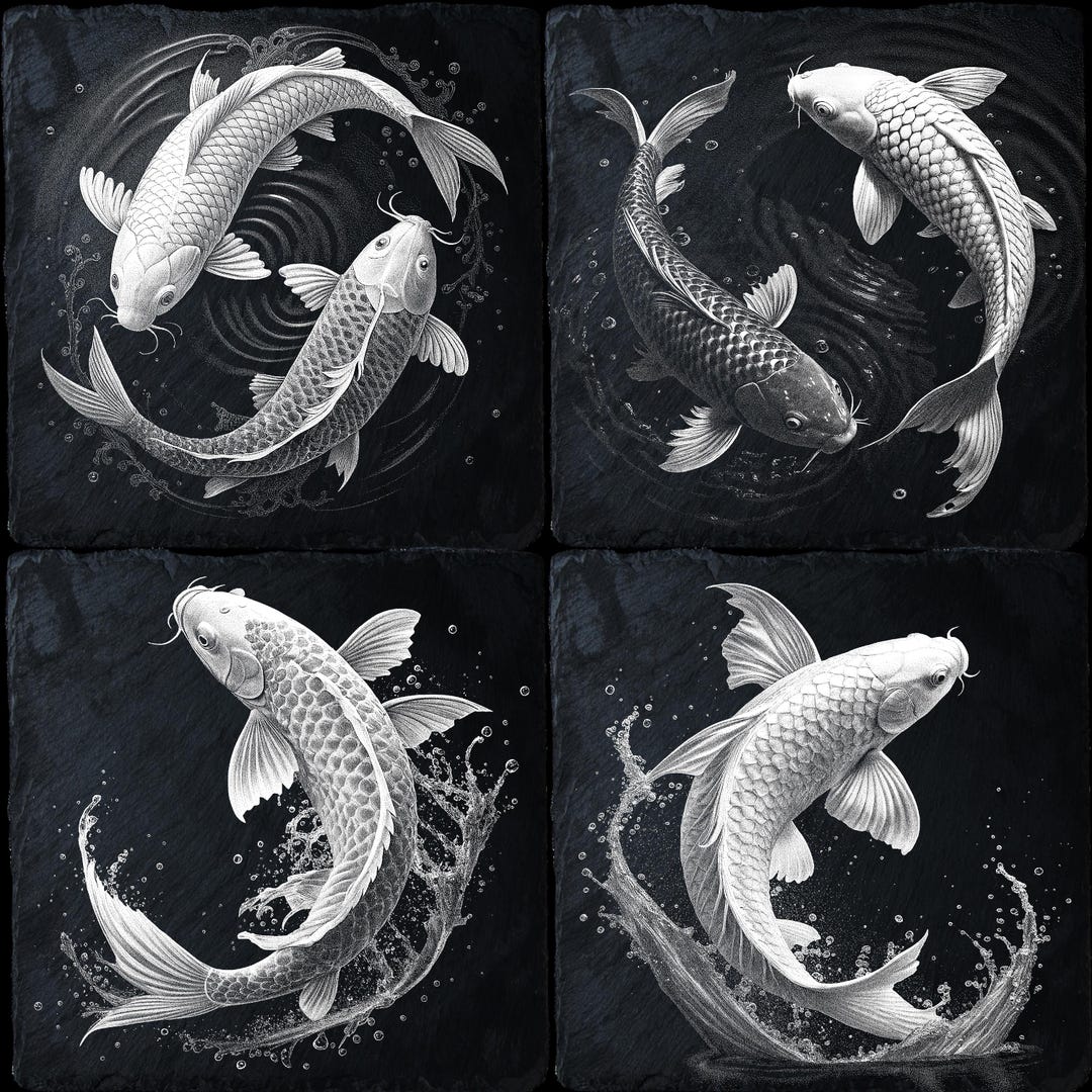 Koi Fish Laser Engraving PNG Set | Japanese Yin Yang Fish Art, CNC Cut ...
