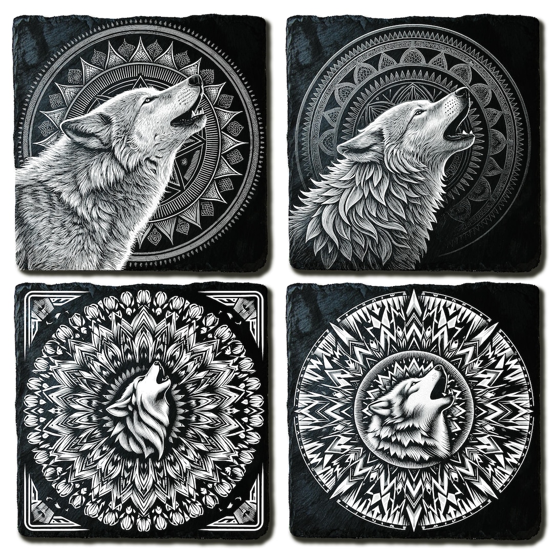 Howling Wolf PNG Bundle – 4 Tribal Mandala Designs With Howling Wolves ...