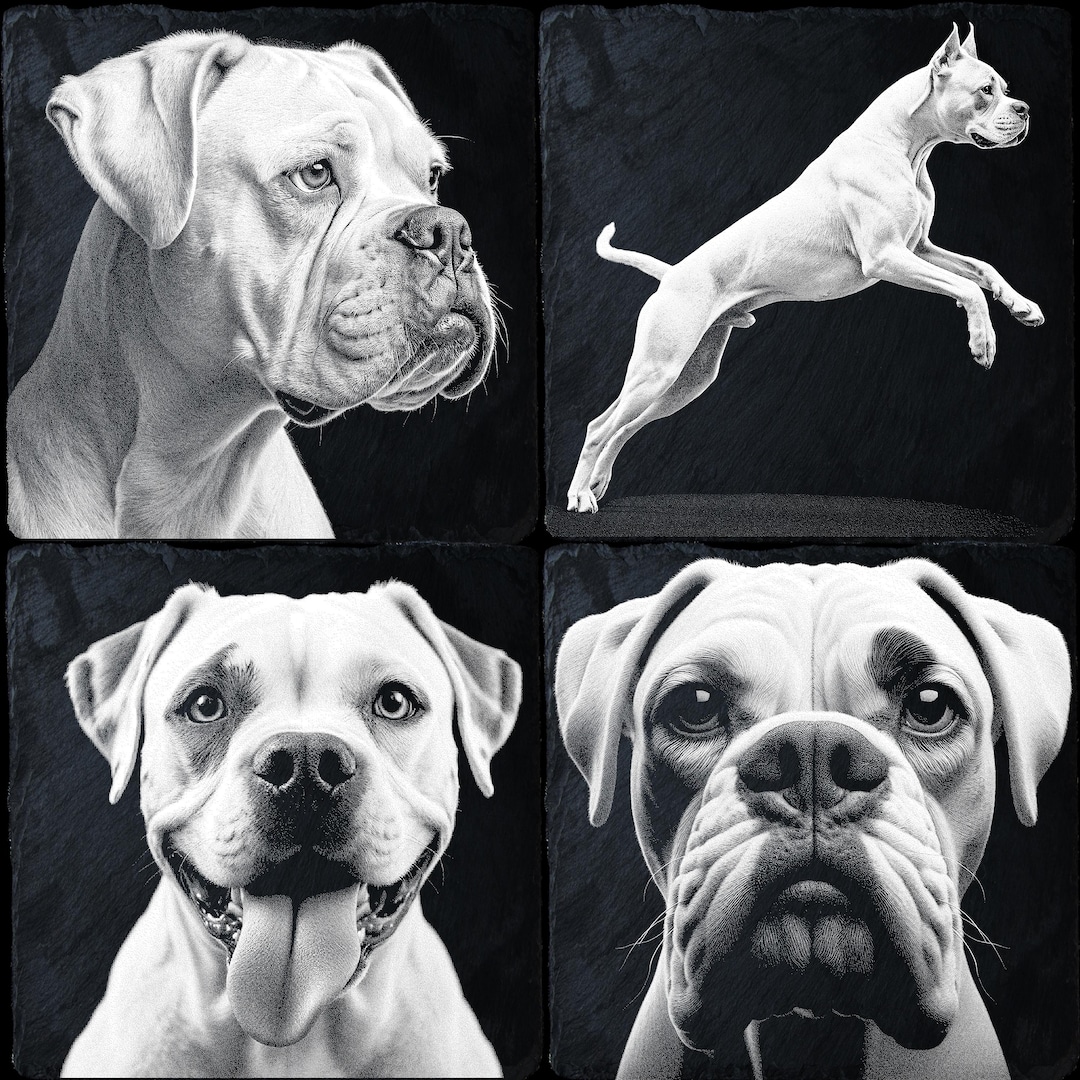 Set of 4 White Boxer Dog PNG Files for Laser Engraving | Pet Portraits ...