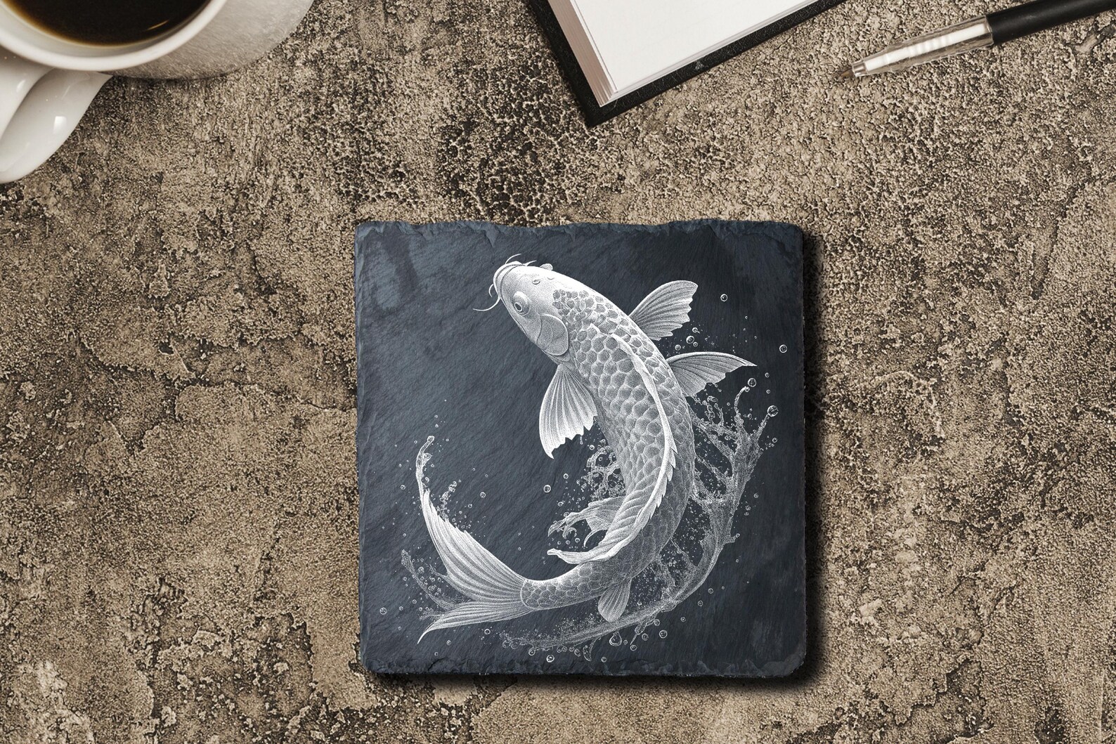 Koi Fish Yin Yang Laser Engraving PNG Set: Zen Tattoo Design (digital ...