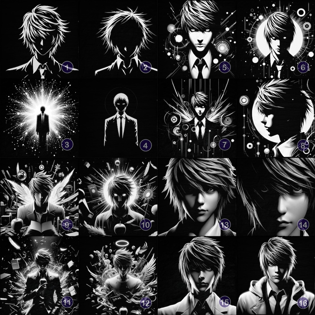 Death Note Light Yagami 16 PNG Set Anime Laser Engraving Files for ...