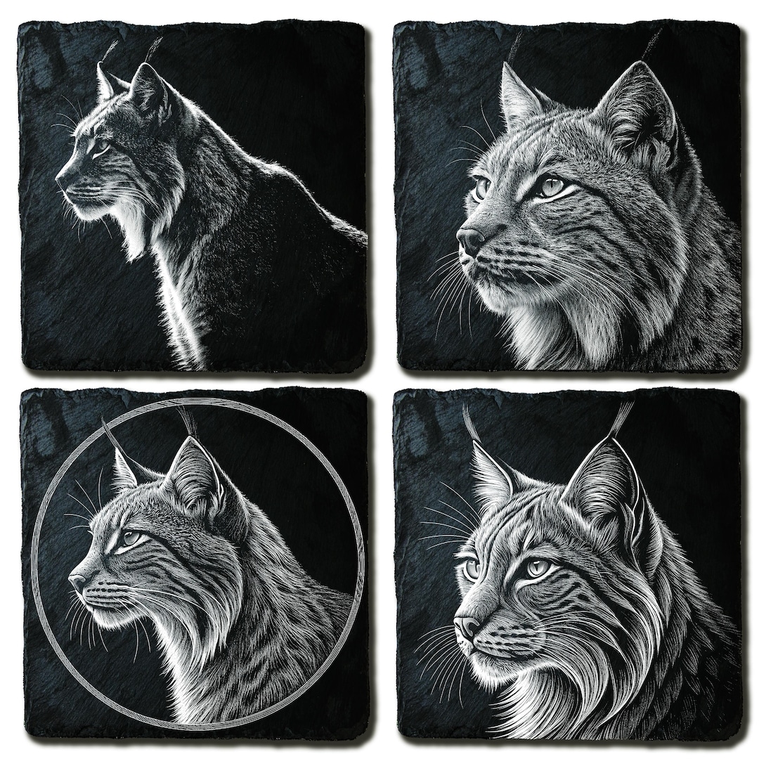 Lynx Art Bundle – 4 Striking 3D Black & White PNG Files for Laser ...