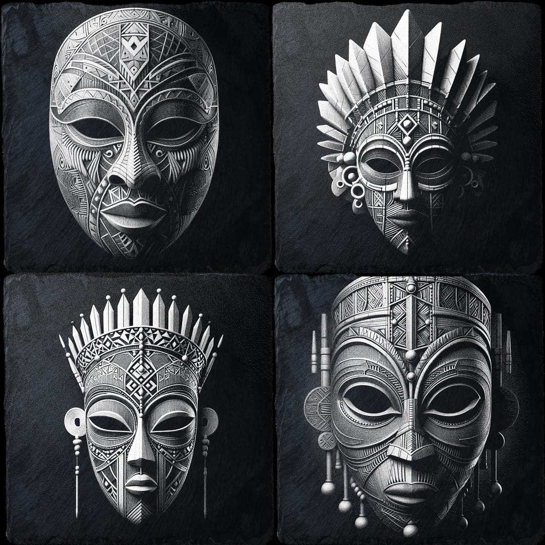 African Traditional Mask PNG Set for Laser Engraving – 4 Unique Tribal ...