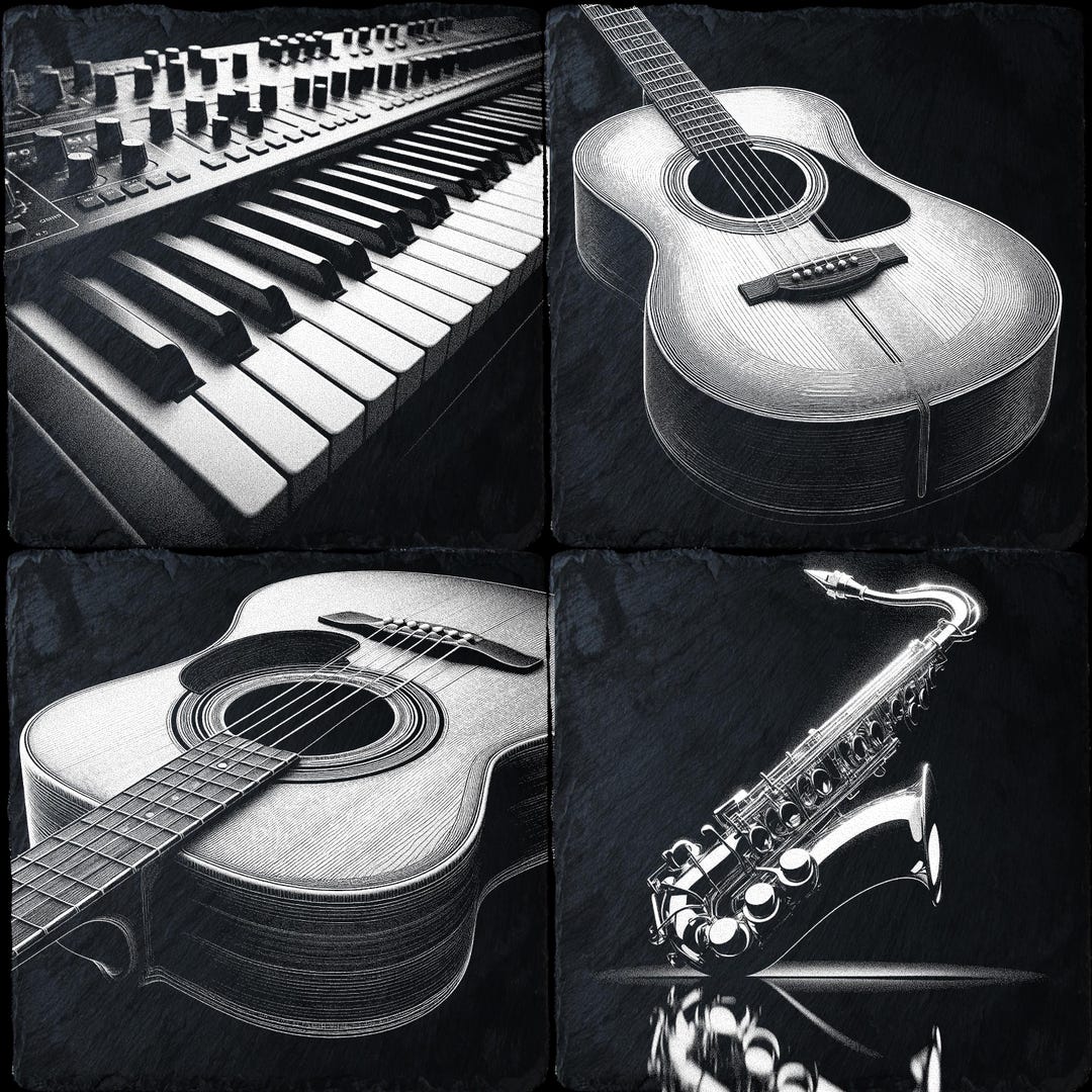 Set of 4 Music Note & Instrument PNG Files for Laser Engraving - CNC ...