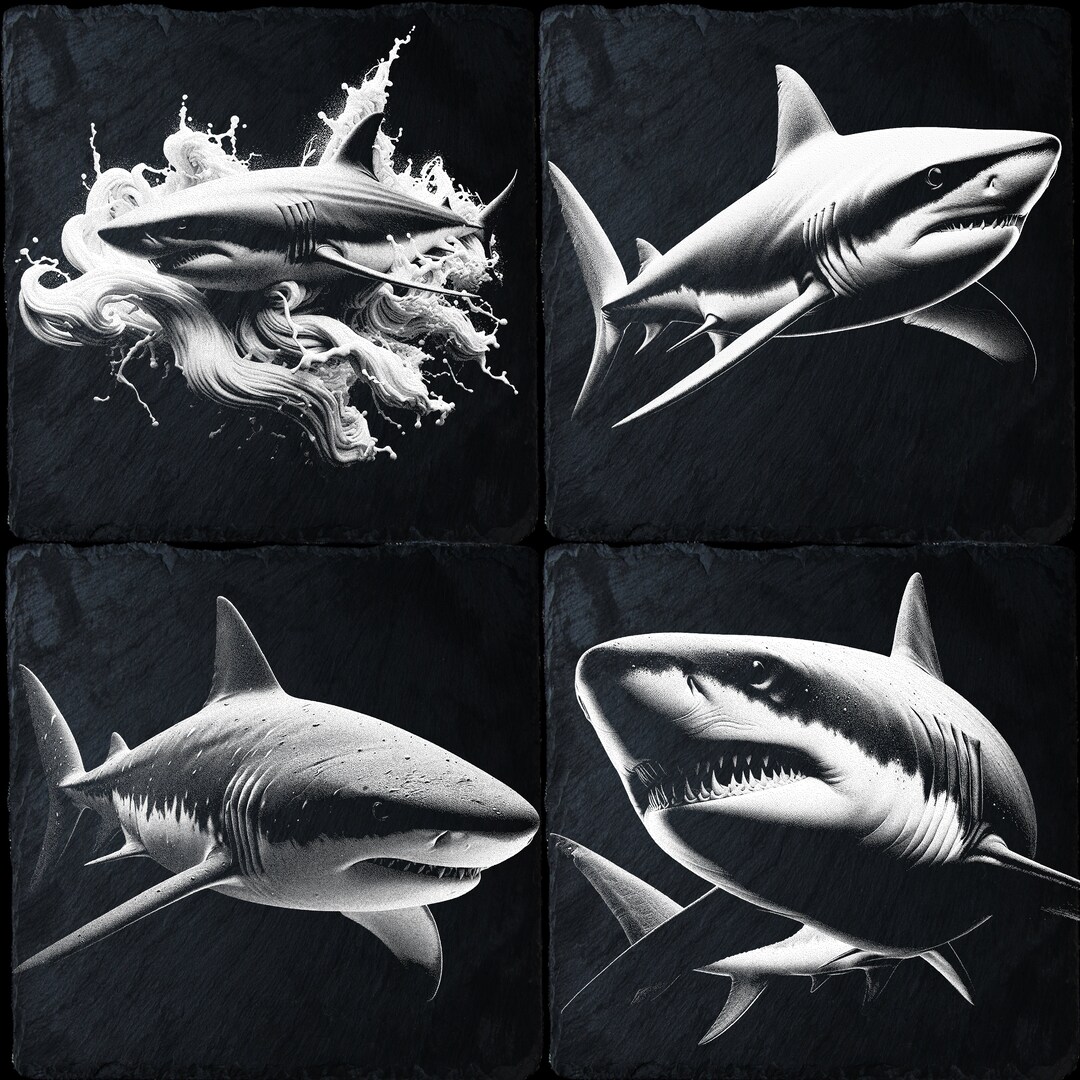 4 Shark Pack | Laser Files Bundle | Laser Burn PNG | Slate Engraving ...