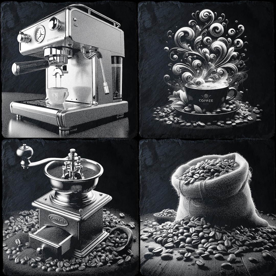 Set of 4 Coffee PNG Files for Laser Engraving | Cups, Beans, Espresso ...