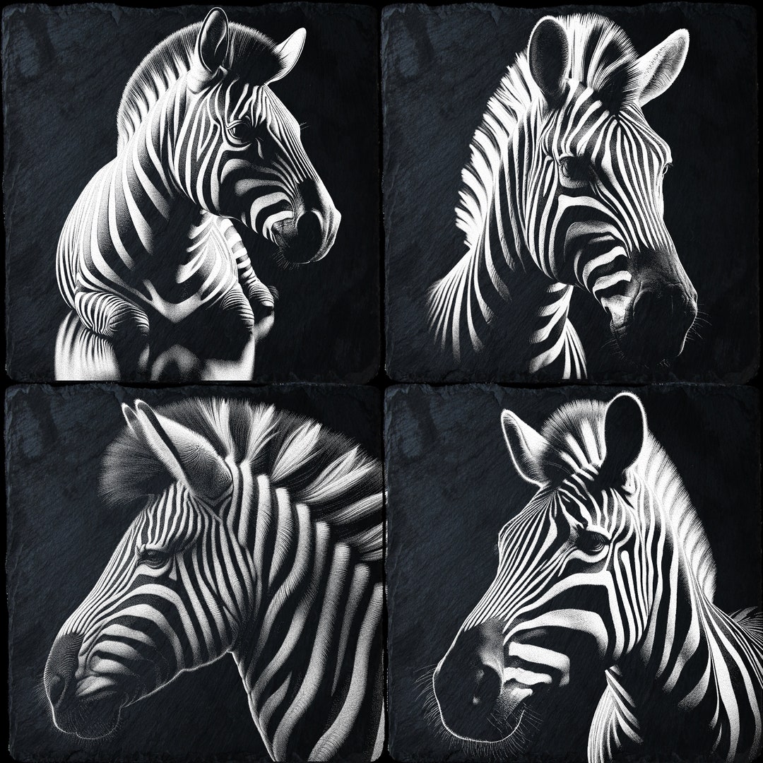 4 Zebra Pack | Laser Files Bundle | Laser Burn PNG | Slate Engraving ...