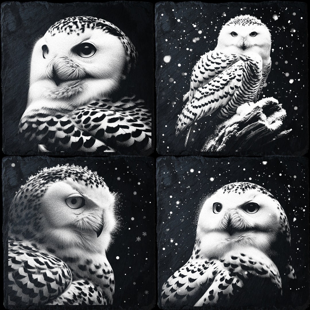 4 Slate Bundle Snowy Owl, Laser Ready PNG Files for Engraving, Slate ...
